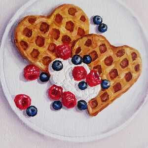 Waffle Painting Original Oil Picture Food on Canvas Belgian Waffles Art ...