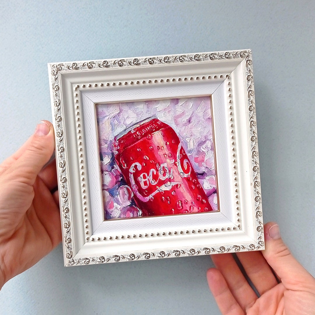 Coca Cola Painting Small Framed Art Original Oil Picture Red Cola Can ...
