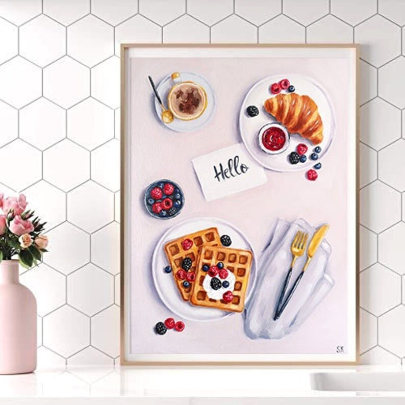 Croissant & Waffle Oil Painting Original Breakfast Still Life - Etsy