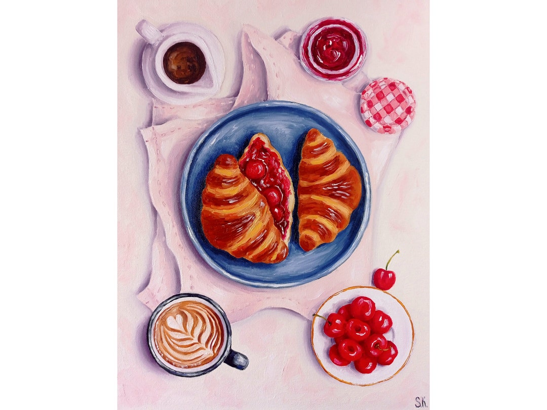 Croissant Painting Original Oil Picture Breakfast Artwork French ...