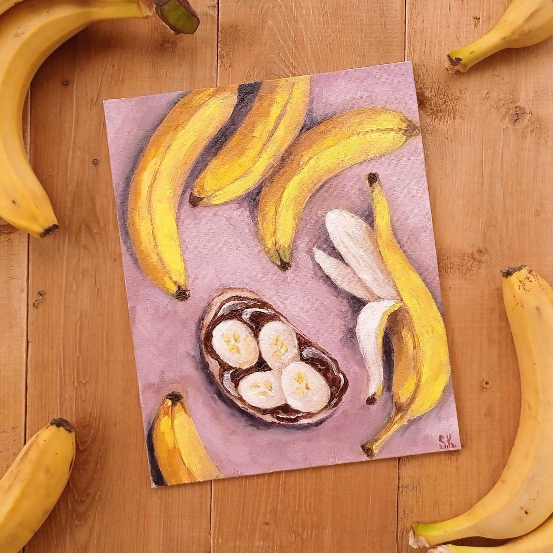 Bananas Painting Original Oil Picture Still Life Fruit Food Painting ...