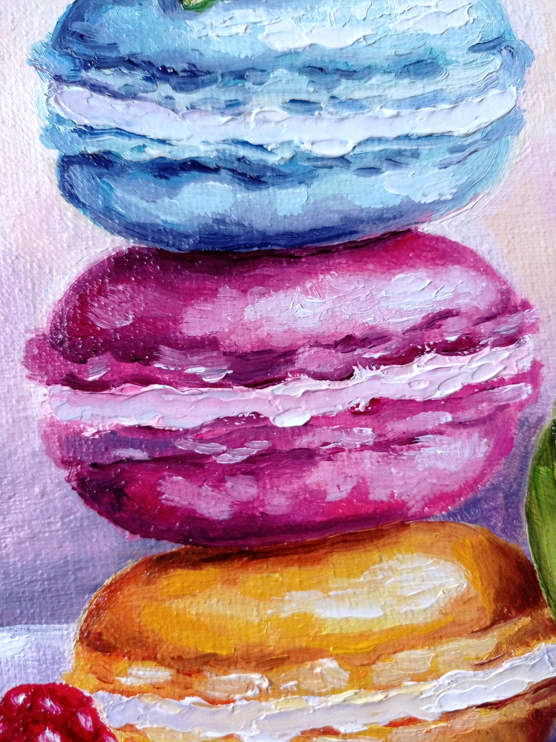 Macaron Painting Original Oil Picture Food on Canvas French Dessert Art ...