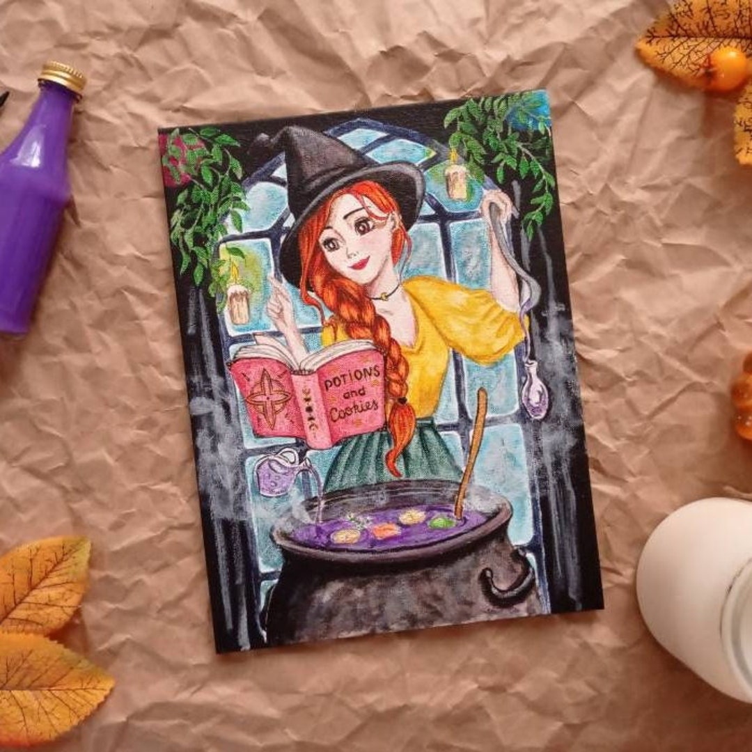 Halloween Picture Acrylic Painting Witch Brew Painting Halloween Wall ...