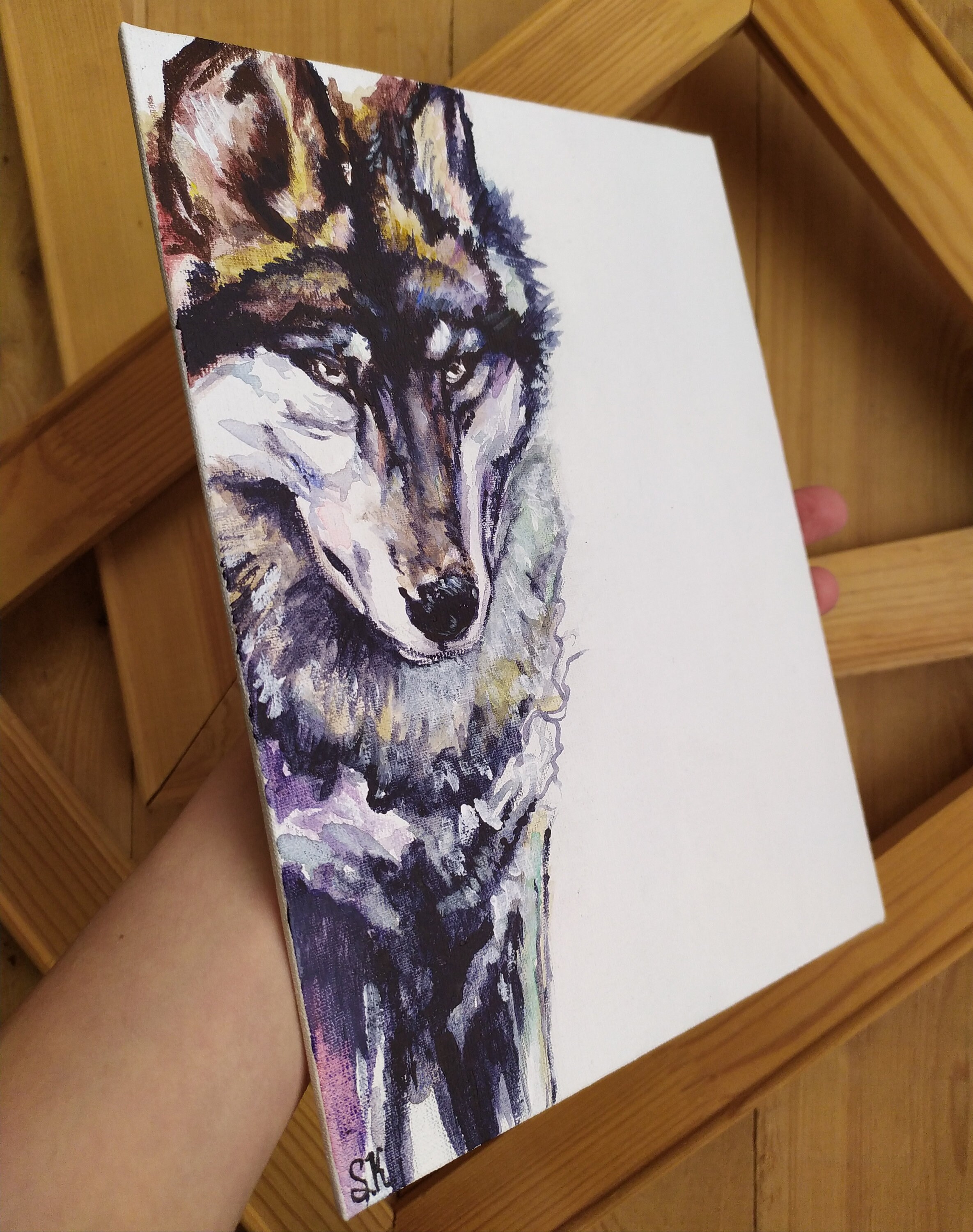 Acrylic Painting Wolf Desk Decor Painting Wolf on Canvas Small Picture ...