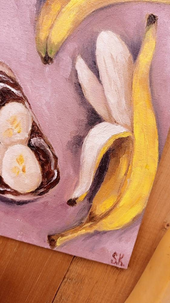 Bananas Painting Original Oil Picture Still Life Fruit Food Painting ...