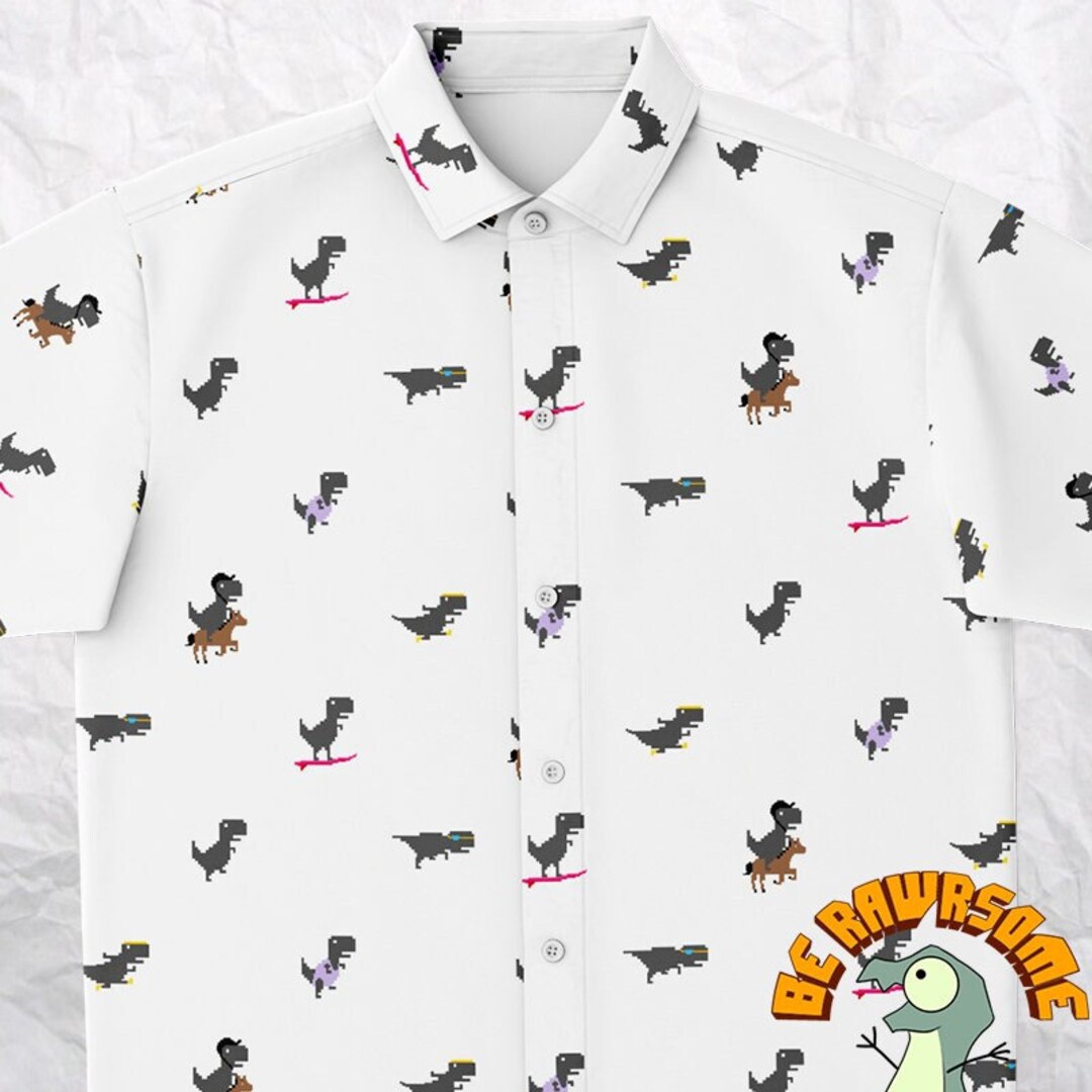 Personalize Chrome Rex Button up Shirt-personalize Pixel Dinosaur ...