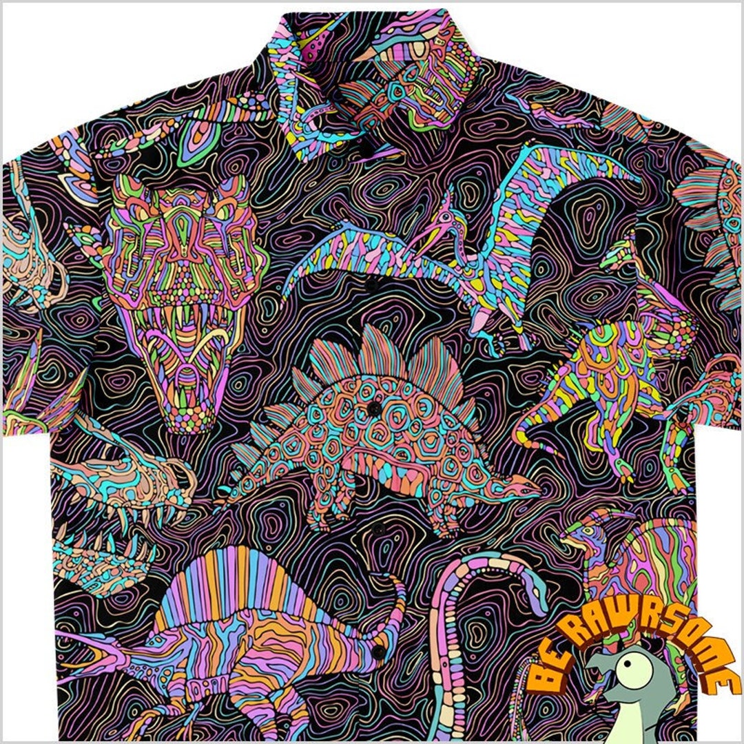 Personalize Psychedelic Dinosaur Button up Shirt-trippy Dinosaur Shirt ...
