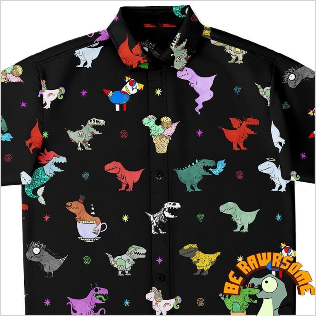 Personalize Dinosaur Button up Shirt-personalize T-rex Button up Shirt ...