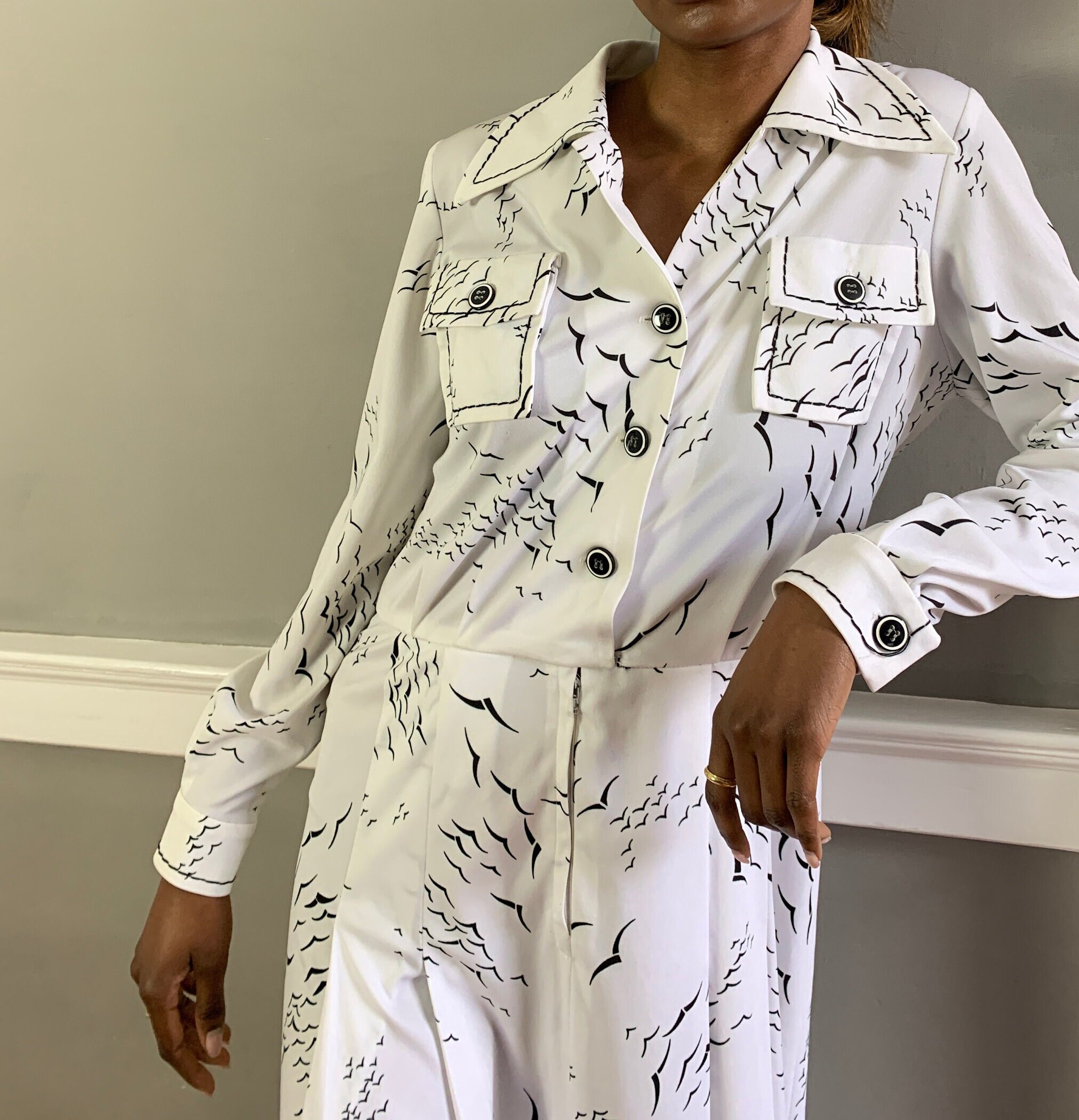 Vintage 70s Lisa Peta Bird Print Jersey Dress - Etsy