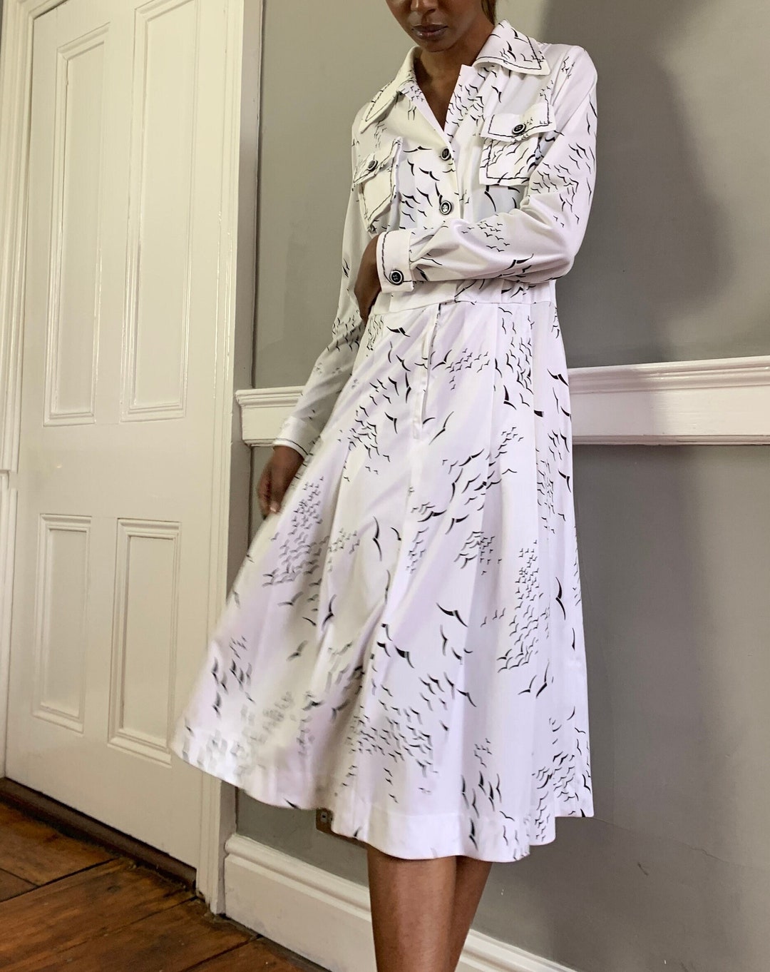 Vintage 70s Lisa Peta Bird Print Jersey Dress - Etsy