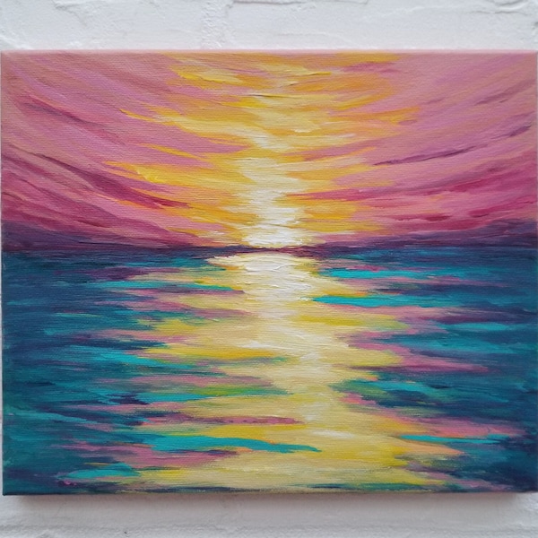 Pink Sunset Painting - Etsy