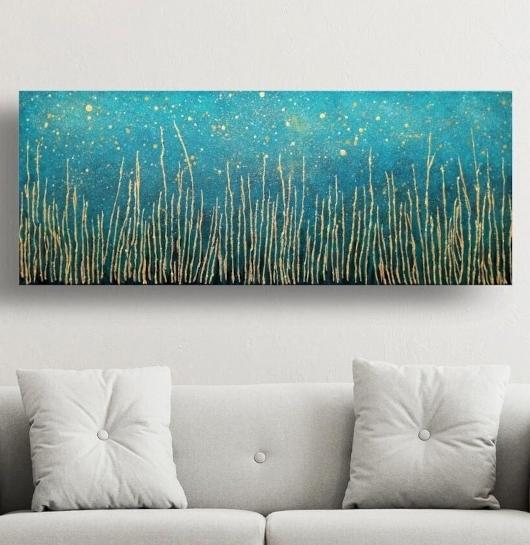 Green Textured Painting, Original Abstract Art, Long Horizontal ...
