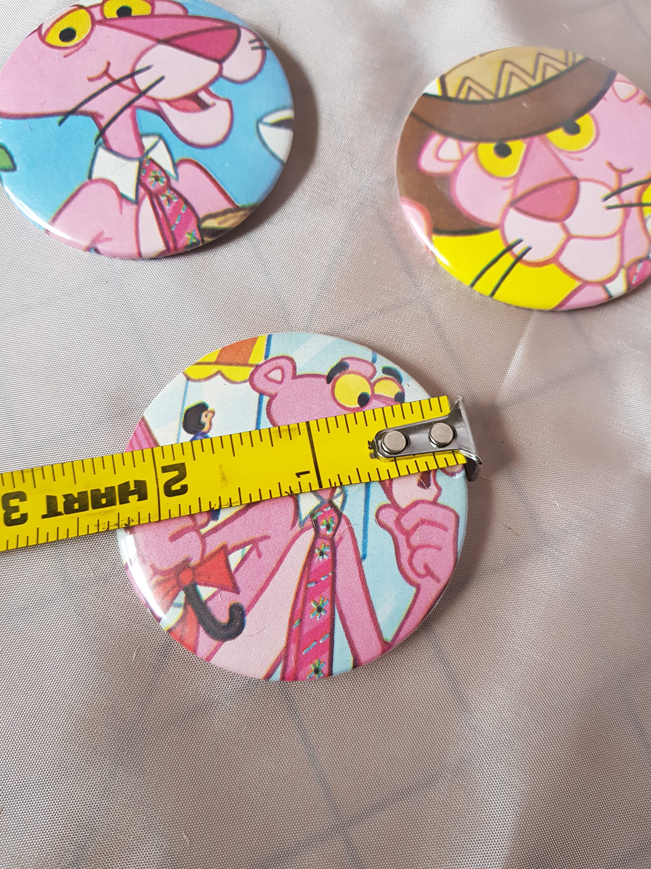 The Pink Panther Button Pin Set of 3 Metal 2 1/4 Inch Cartoon Vintage ...