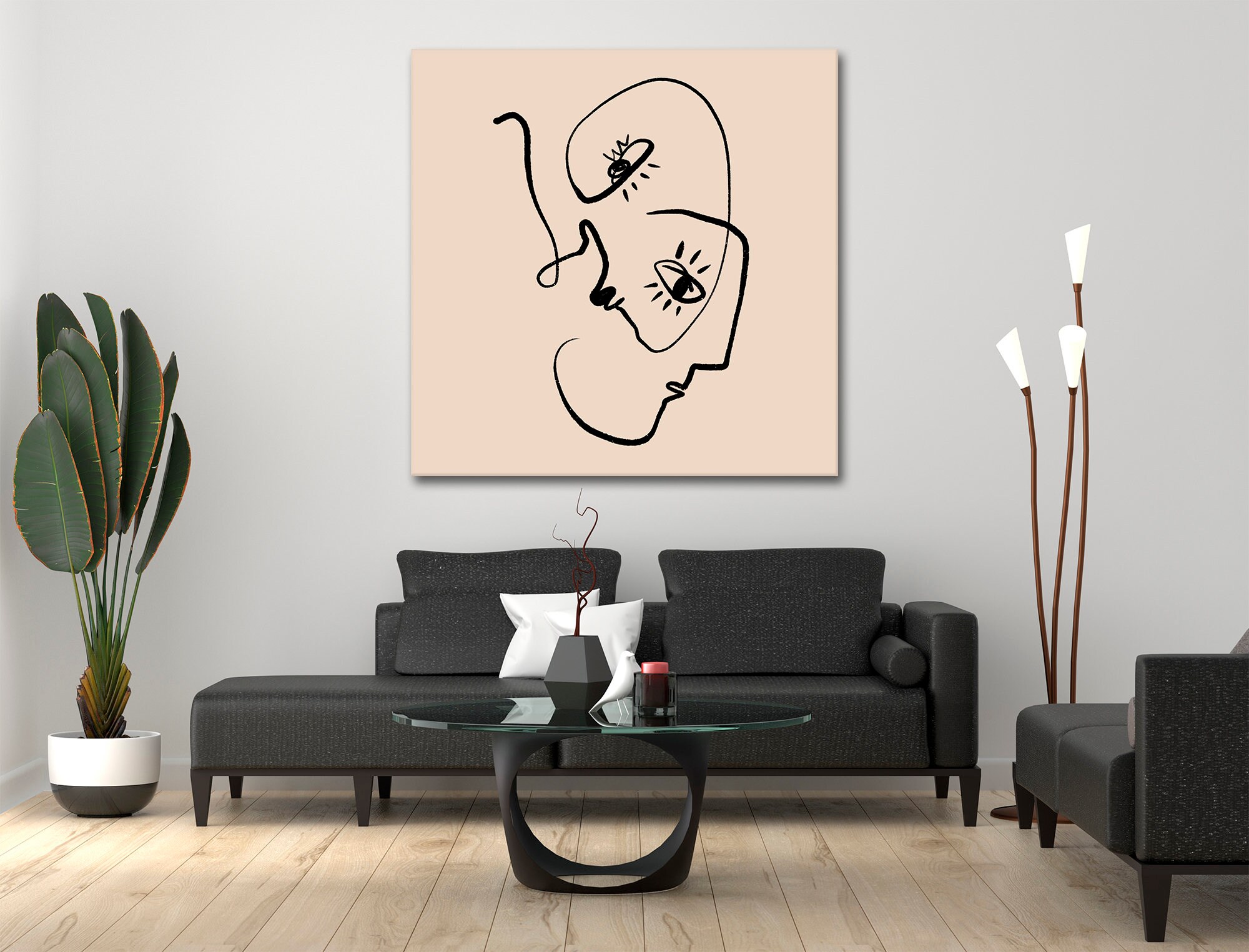 One line drawing wall art Line art Line portrait canvas print | Etsy