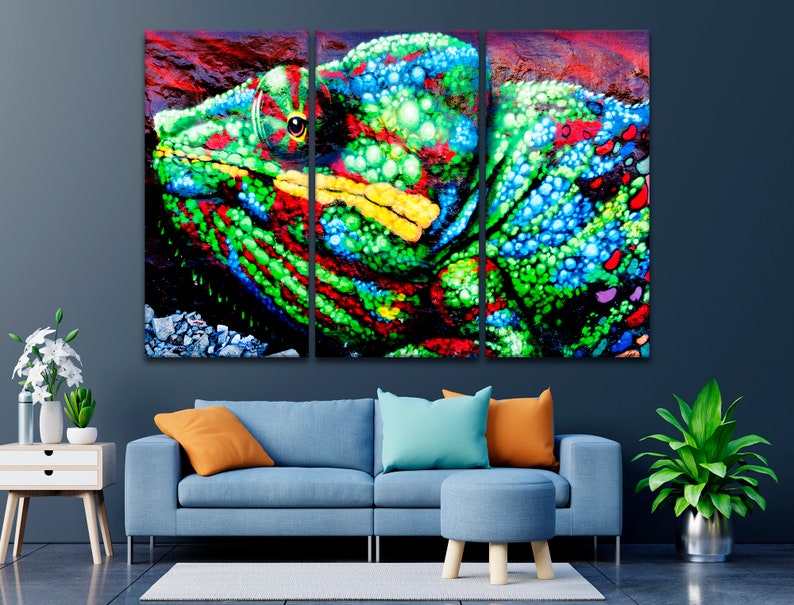Chameleon wall art Reptile canvas art Large whimsical art | Etsy