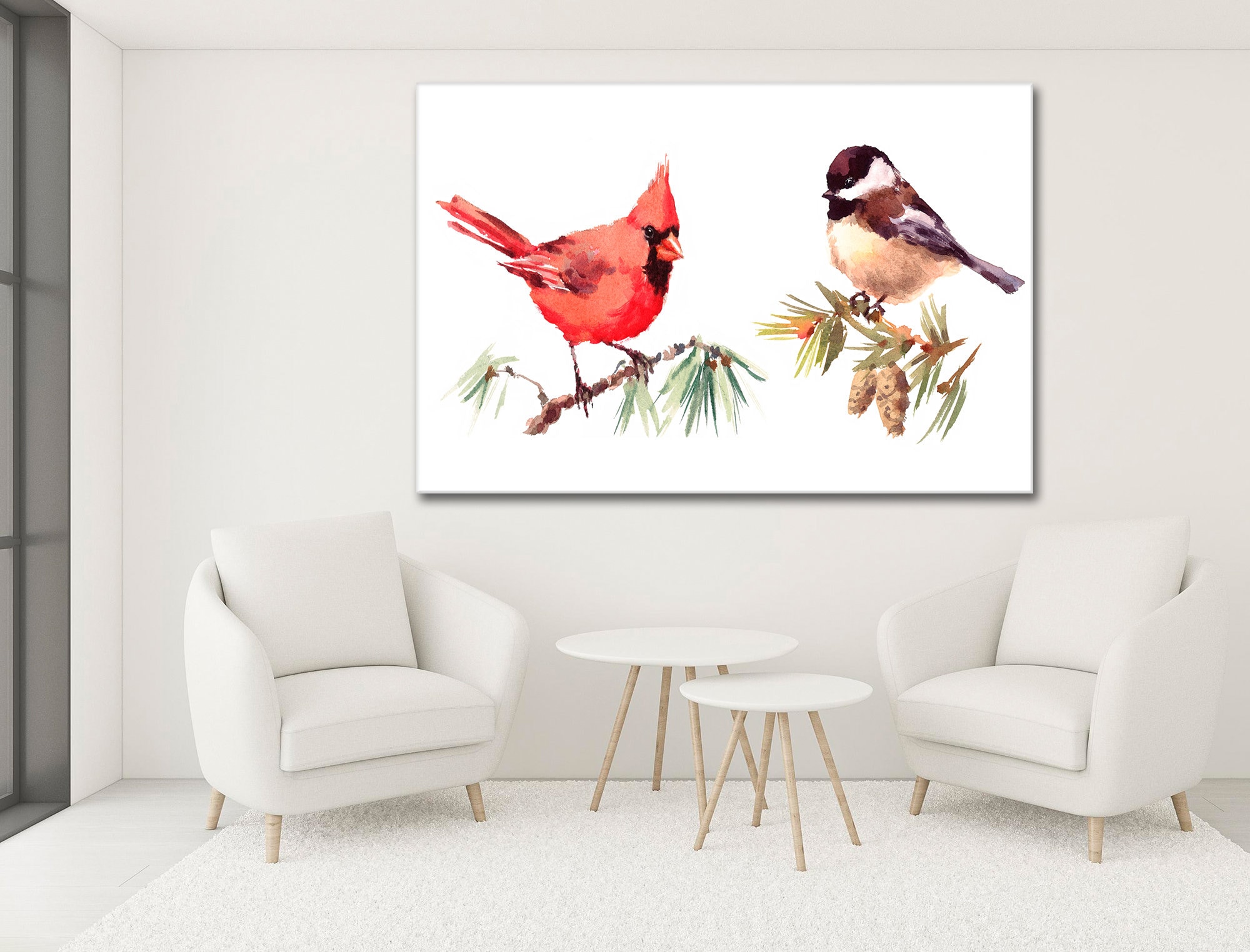 Watercolor Bird prints Bird wall ART decor Chickadee and | Etsy