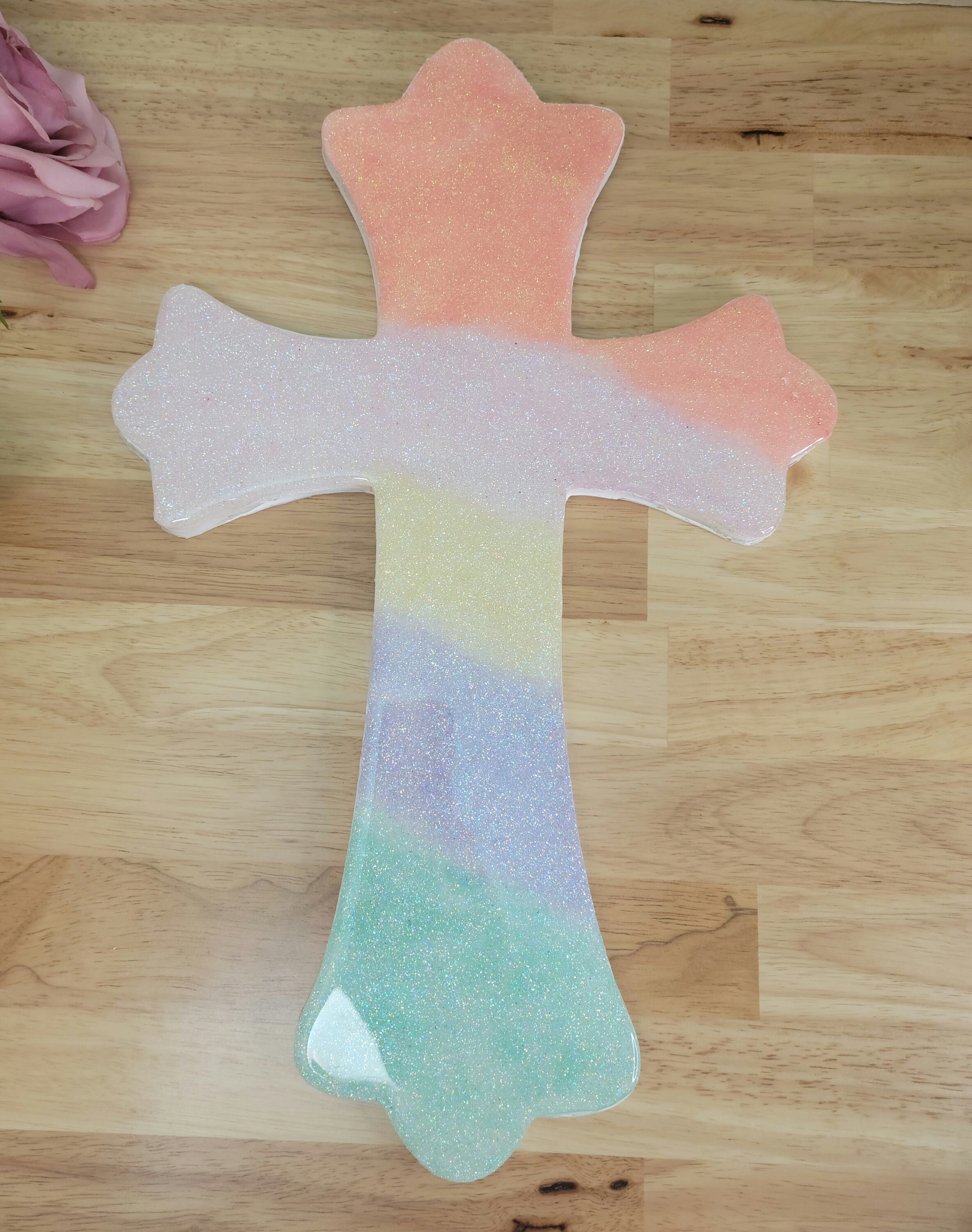 Glitter Cross, Pastel Cross, Cross Wall Hanging, Home Decor, Epoxy ...