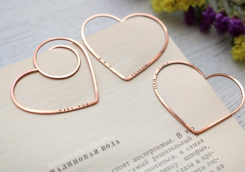 Heart Bookmark: Personalized Copper Wire Paperclip, Wedding Party ...