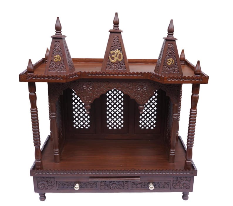 Elegant Hindu Home Temple - Wooden Mandir With Doors, Home Pooja Ghar ...