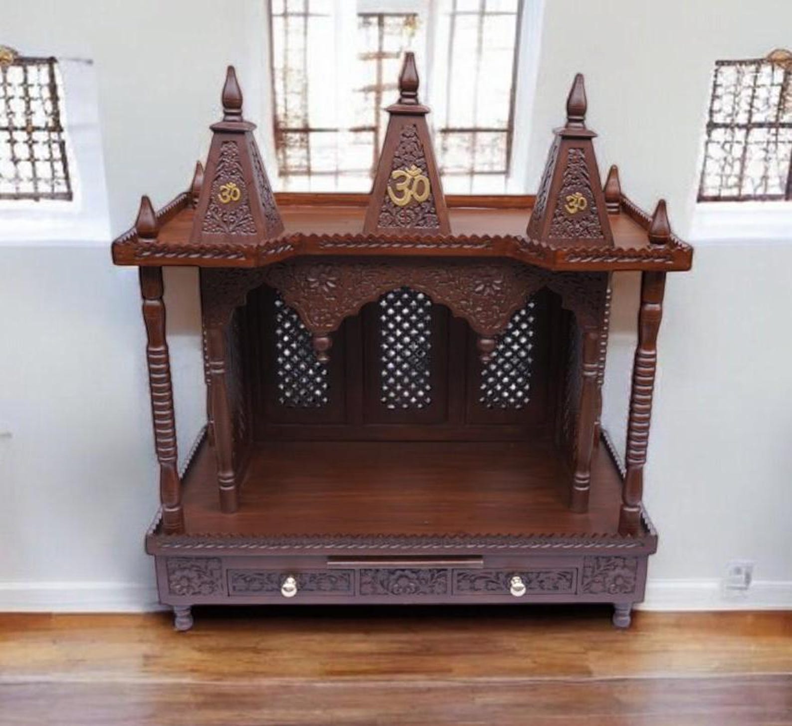 Elegant Hindu Home Temple - Wooden Mandir With Doors, Home Pooja Ghar ...