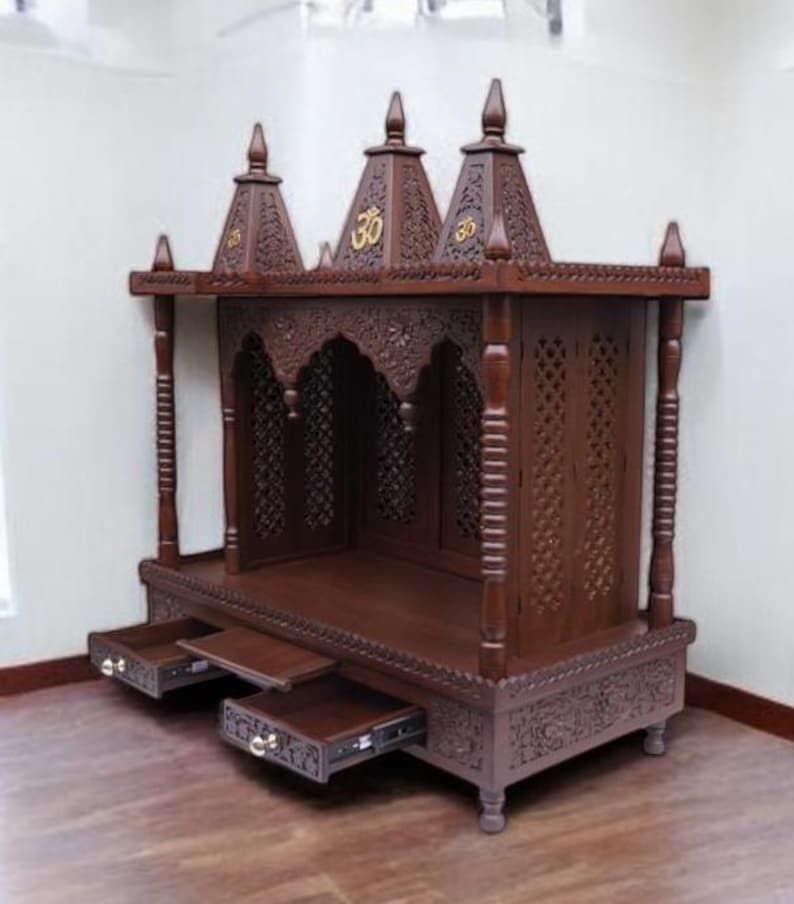 Elegant Hindu Home Temple - Wooden Mandir With Doors, Home Pooja Ghar ...