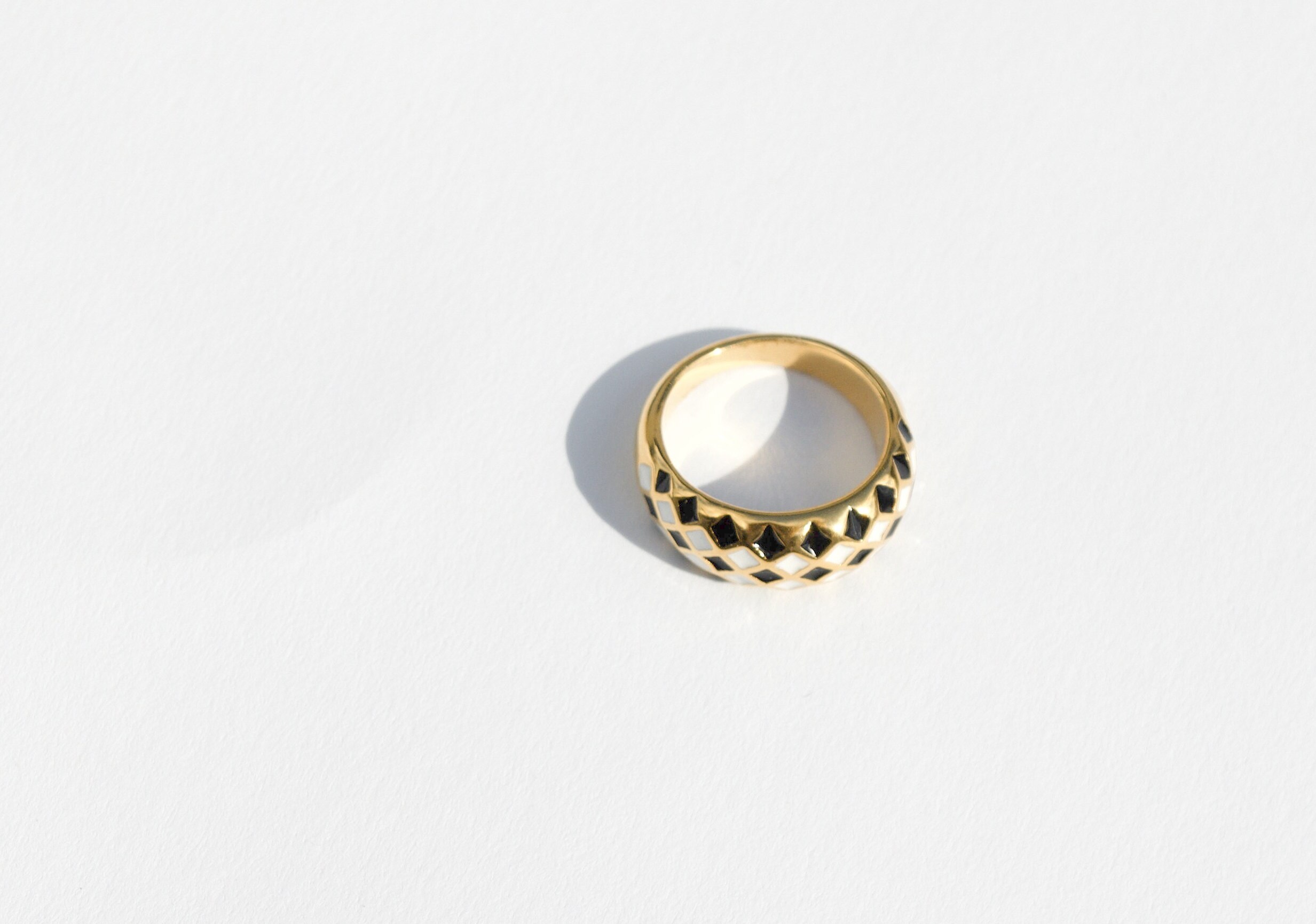 Checkered Band Ring Black White Gold Plated - Etsy