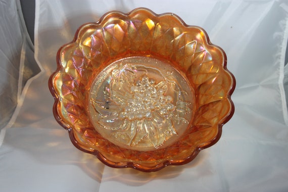 Pressed design glass dish Vintage Amber shallow glass dish Carnival ...