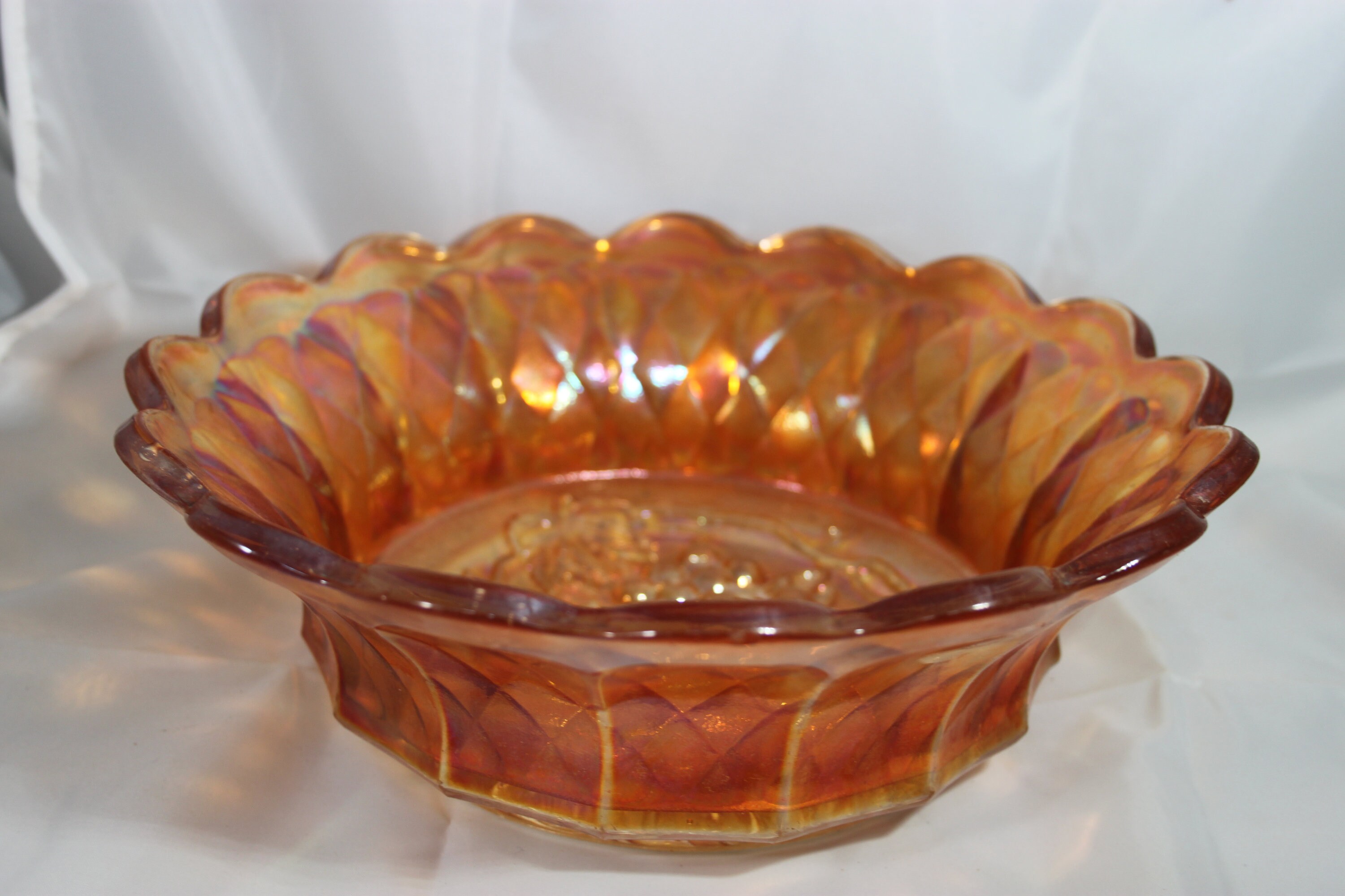 Pressed design glass dish Vintage Amber shallow glass dish Carnival ...