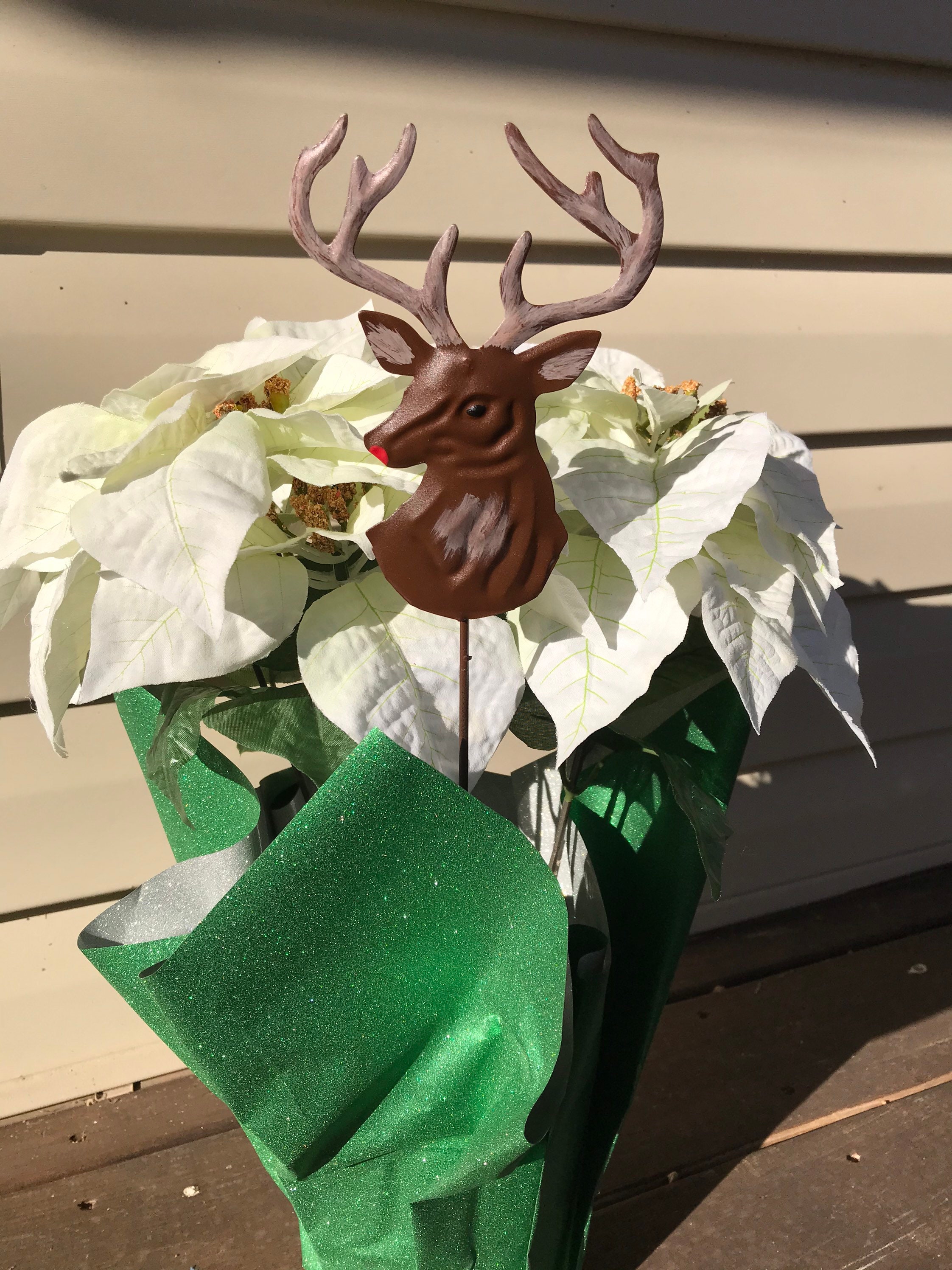 Rudolph the Red Nose Reindeer Small Metal Yard Stake/flower Pot Stake ...