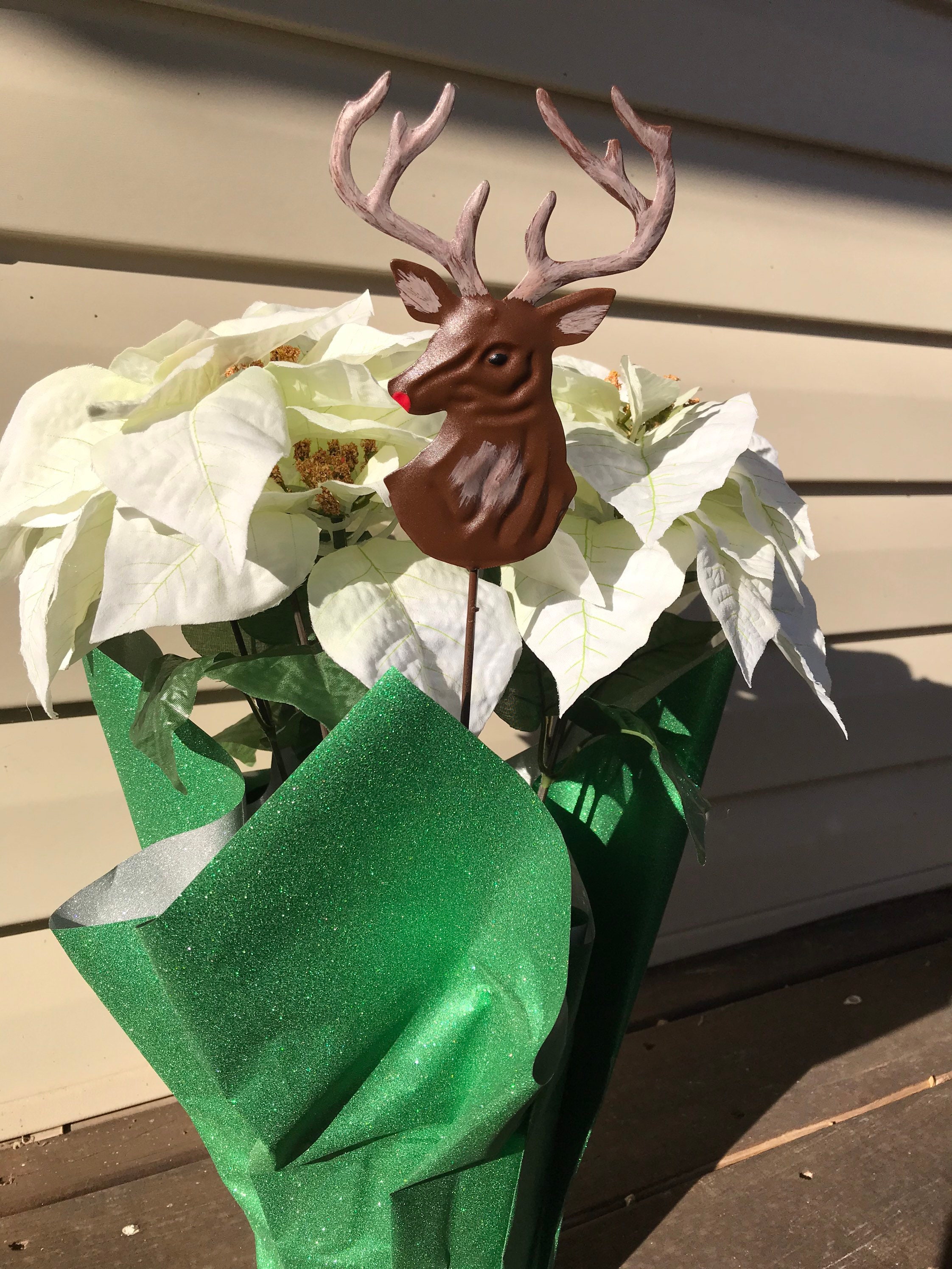 Rudolph the Red Nose Reindeer Small Metal Yard Stake/flower Pot Stake ...