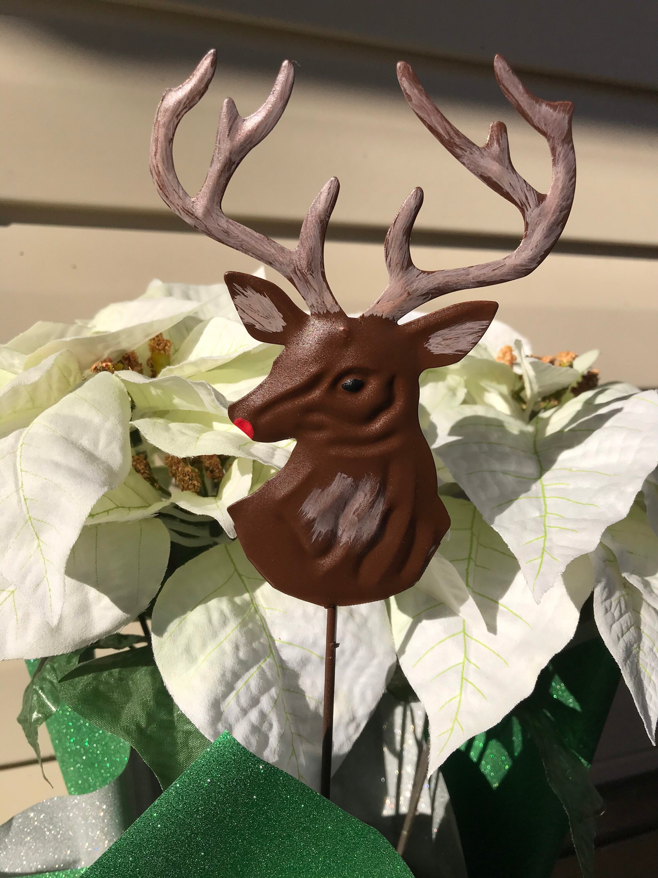 Rudolph the Red Nose Reindeer Small Metal Yard Stake/flower Pot Stake ...