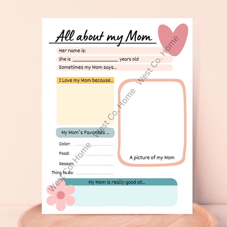 All About My Mom Printable Mothers Day Gift Mothers Day Printable ...