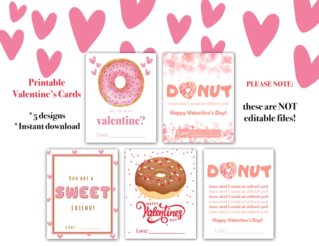 Donut PRINTABLE Valentine's Day Cards School Valentine's Boys and Girls ...