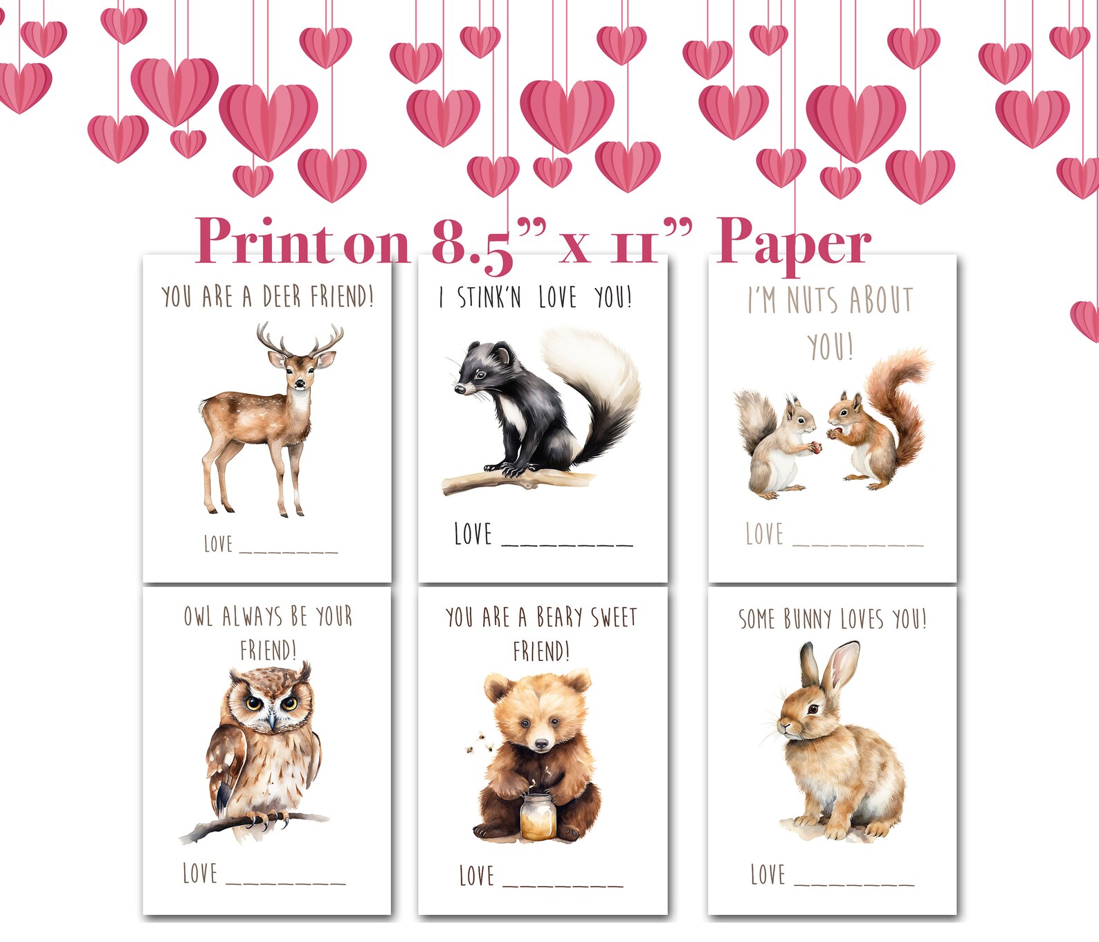 Woodland Animal Valentines INSTANT DOWNLOAD DIGITAL Download Boys ...