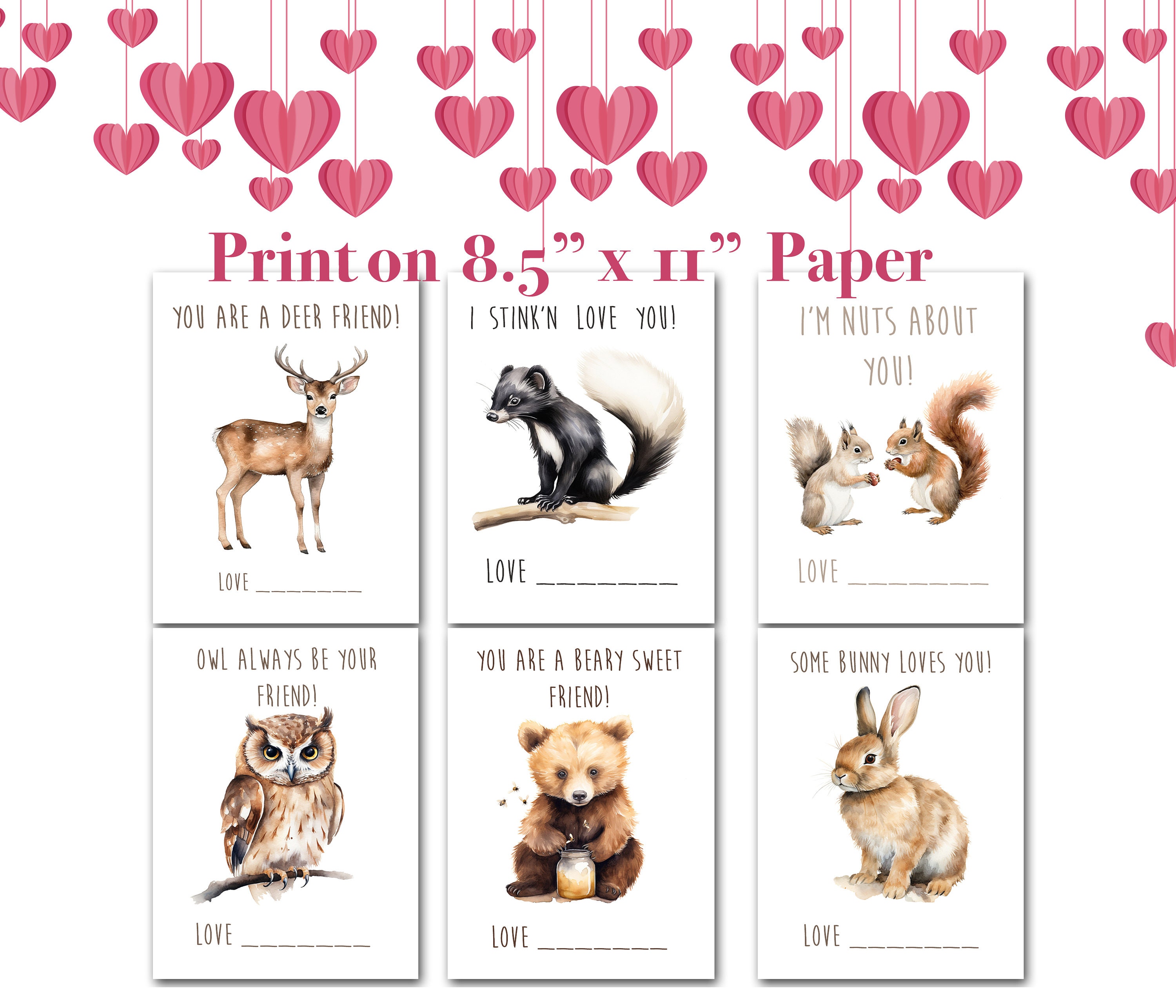 Woodland Animal Valentines INSTANT DOWNLOAD DIGITAL Download Boys ...
