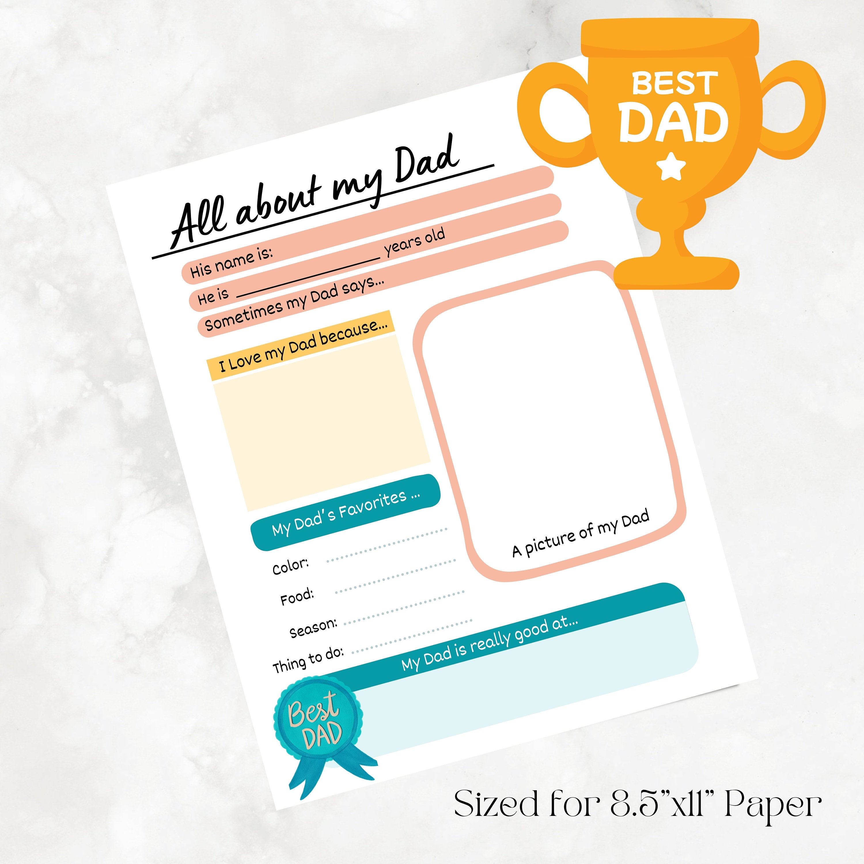 All About My Dad Printable Fathers Day Gift Fathers Day Printable ...