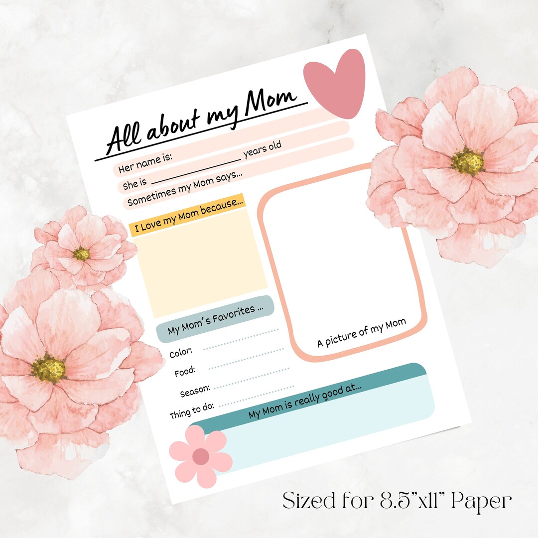 All About My Mom Printable Mothers Day Gift Mothers Day Printable ...