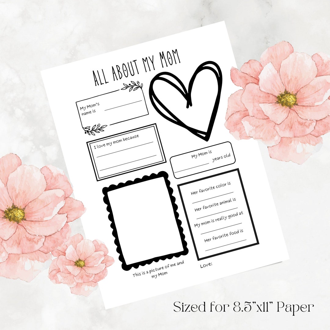All About My Mom Printable Mothers Day Gift Mothers Day Printable ...