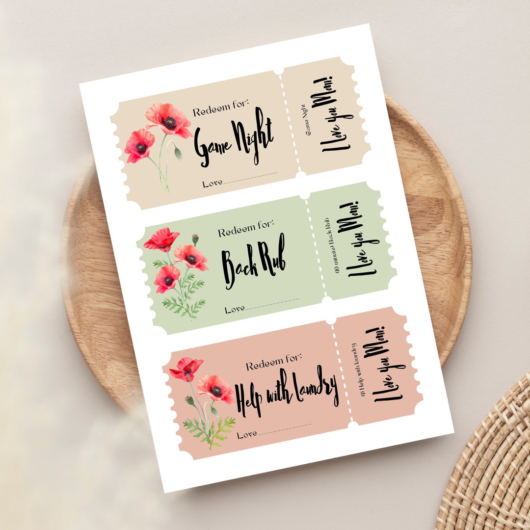 PRINTABLE Coupons for Mom INSTANT DOWNLOAD 9+ Designs Birthday Gifts ...