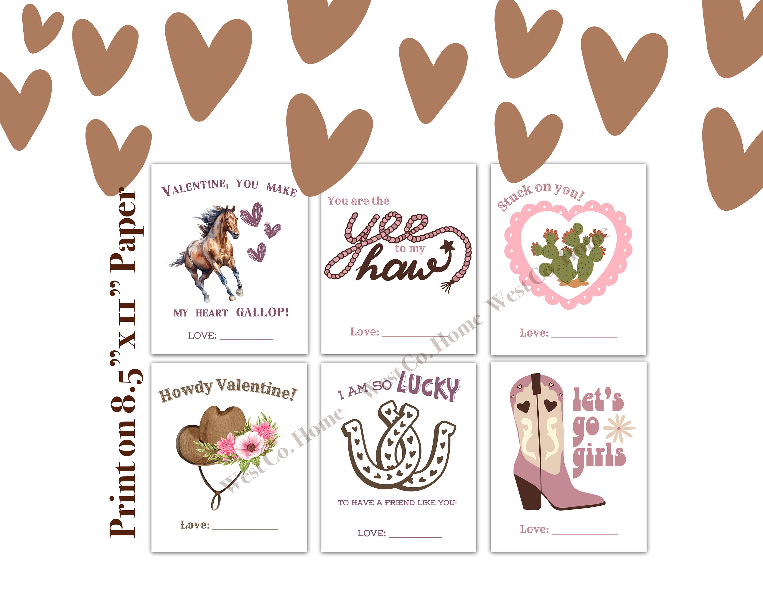 Cowgirl Western Valentines Day Cards for Kids Lets Go Girls Cowgirl ...