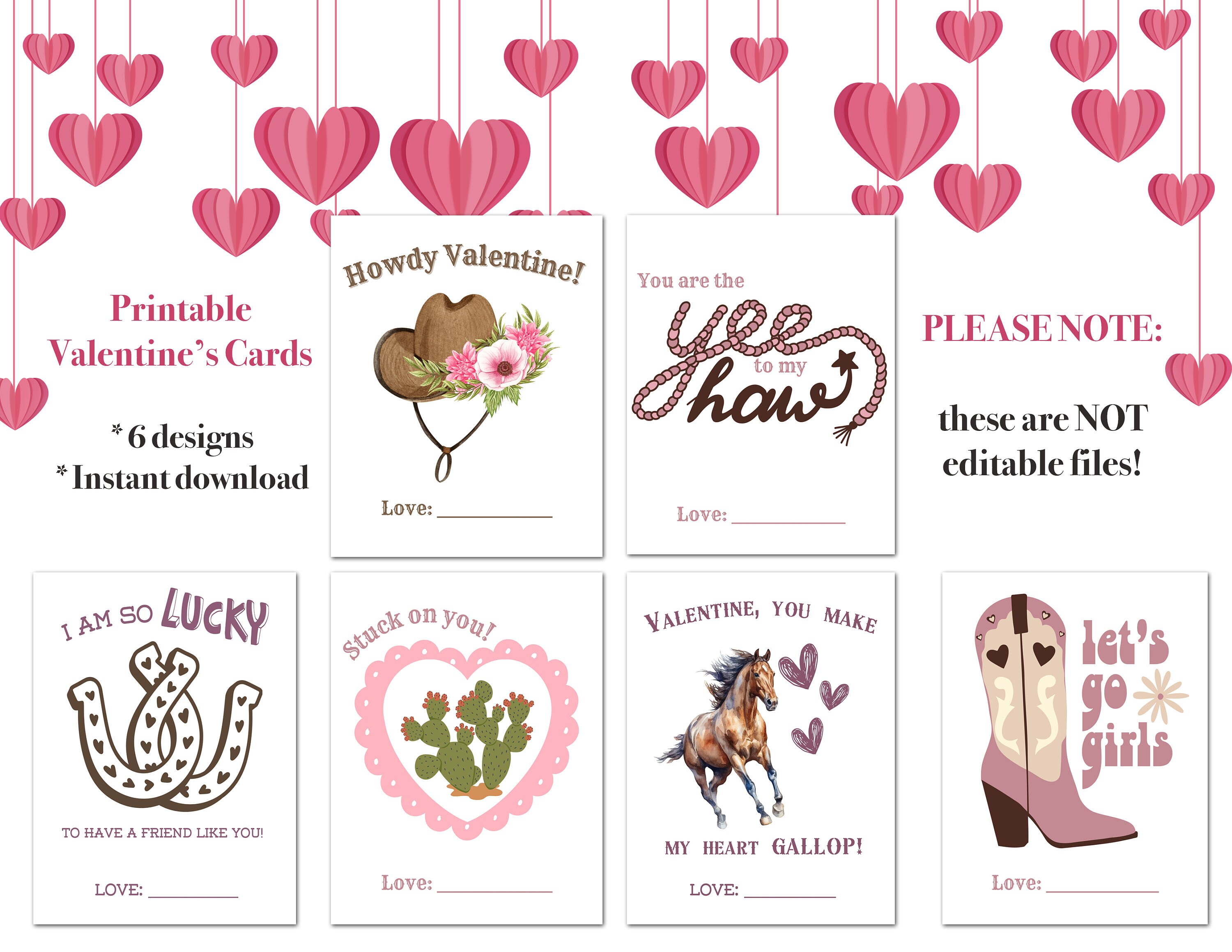 Cowgirl Western Valentines Day Cards for Kids Lets Go Girls Cowgirl ...