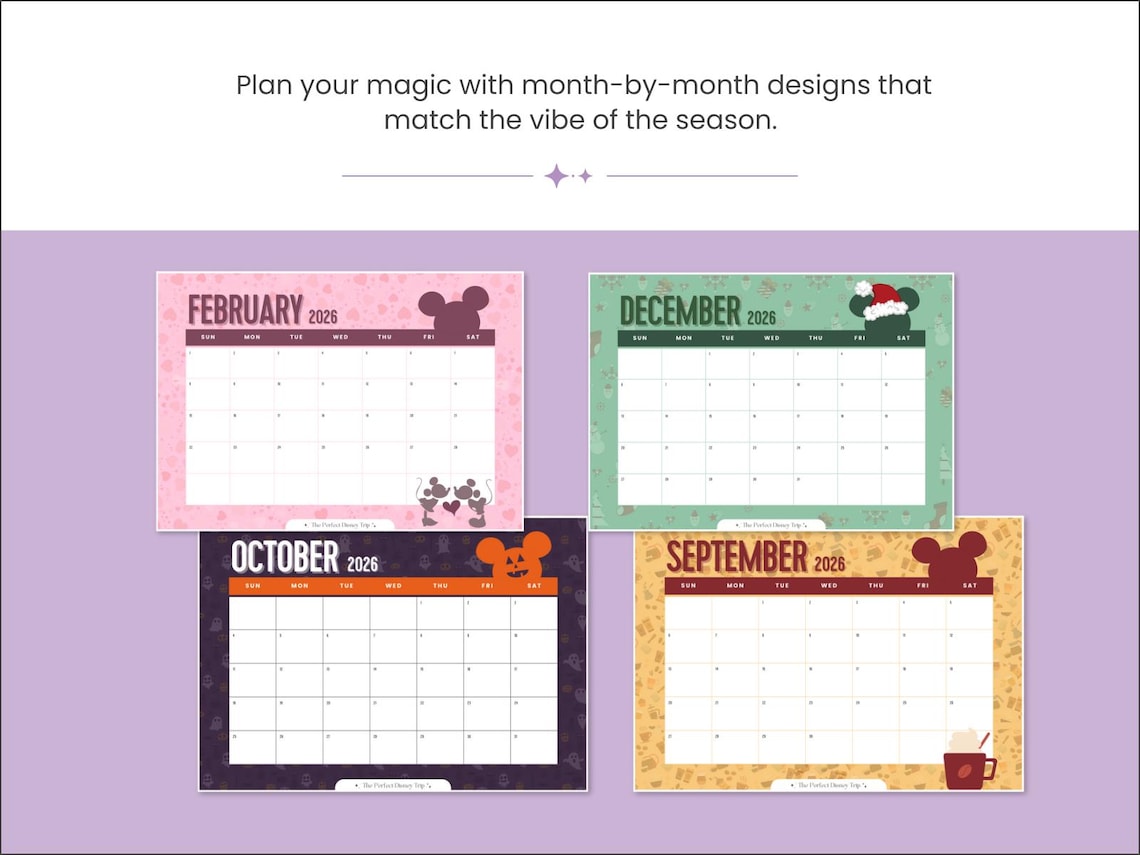 2026 Printable Monthly Calendar | Disney Theme | Letter & A4 Planner ...