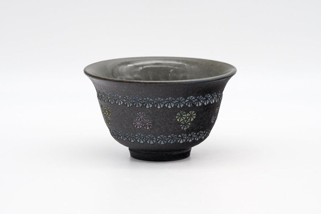 Japanese Teacup - 井栗敏也 Igura Toshiya - Blue Pink Floral Kiyomizu Yunomi ...