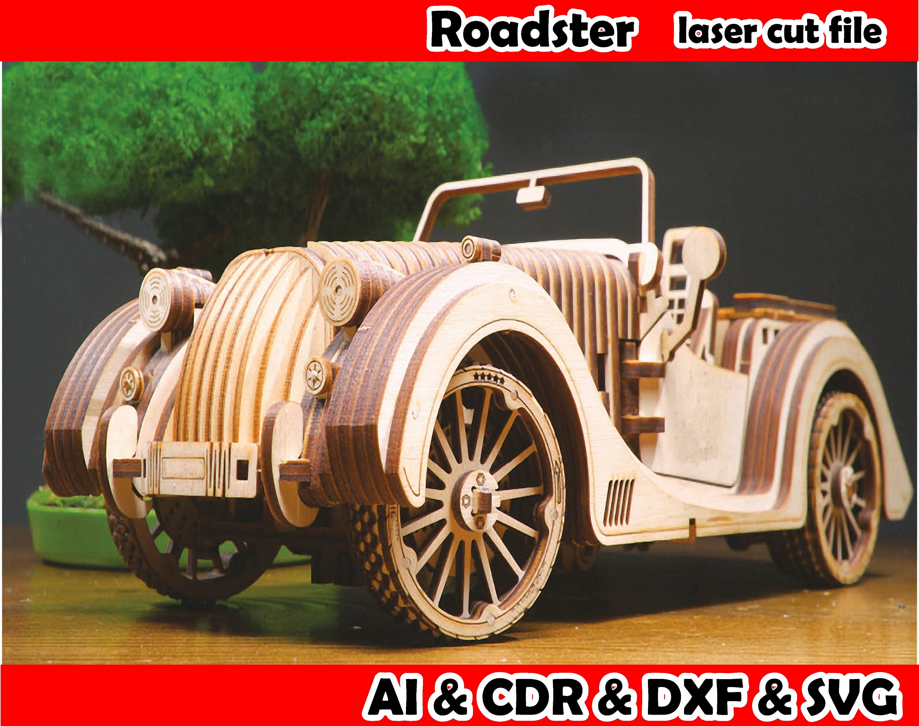 Roadster Old Car Laser Cut File Constructor Vector Model | Etsy