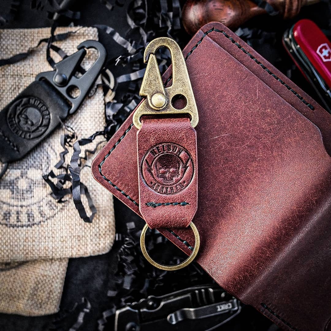 Leather EDC Keychain Skull Keyring Carabiner Keychain - Etsy UK