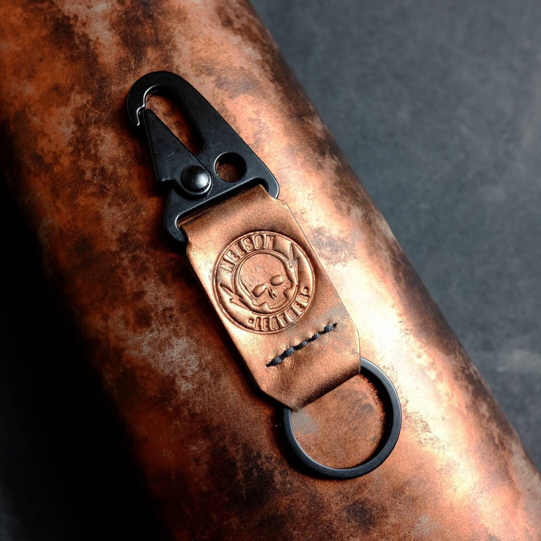Bisanzio Leather Keychain, Skull Leather Keychain, EDC Keyring, Gift ...