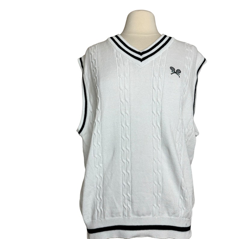Vintage Izod Cable Knit Tennis Sweater Vest Mens Sz Large Embroidered ...