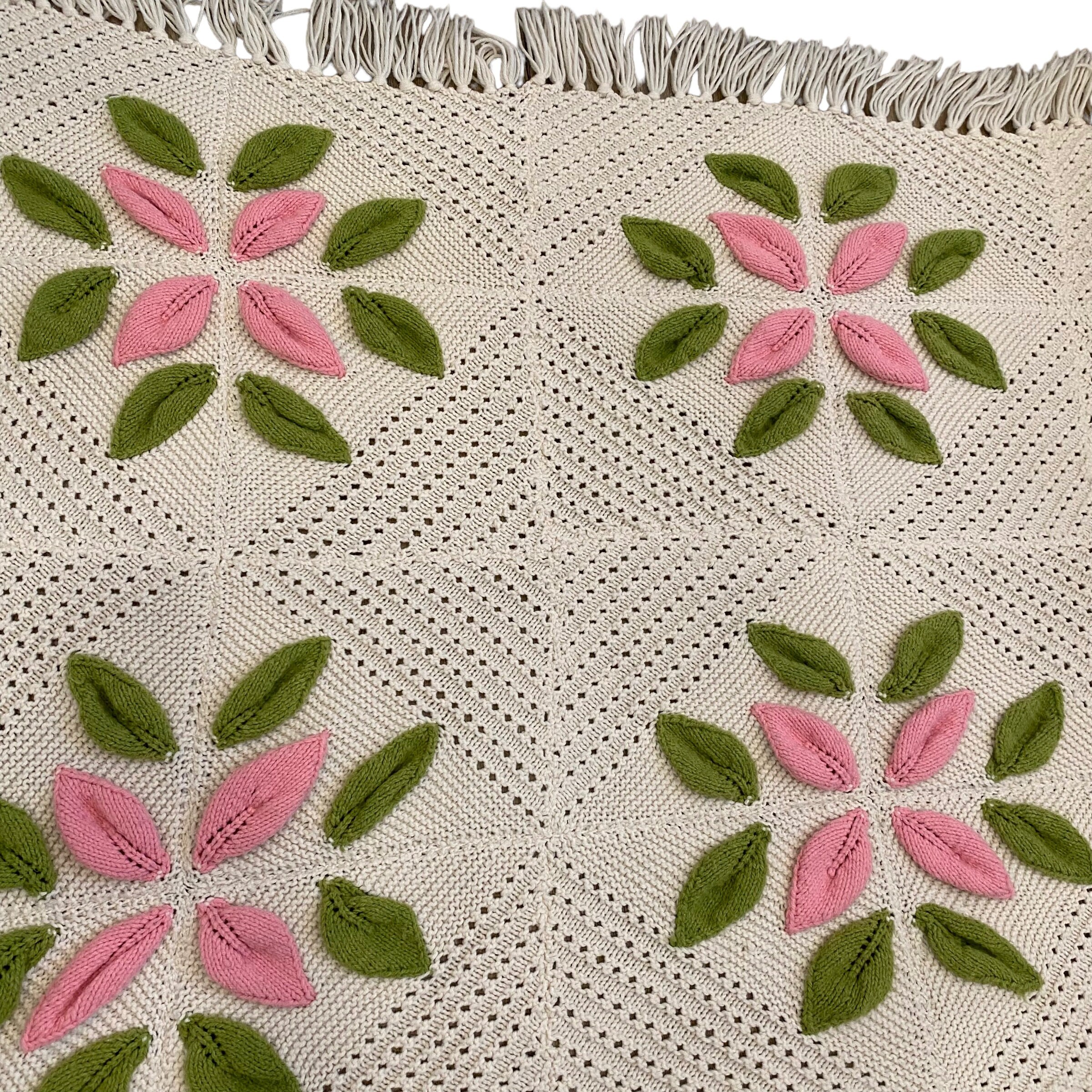 Vintage MCM Flower Petal Drops Crochet Afghan Throw Shabby Chic Cottage ...