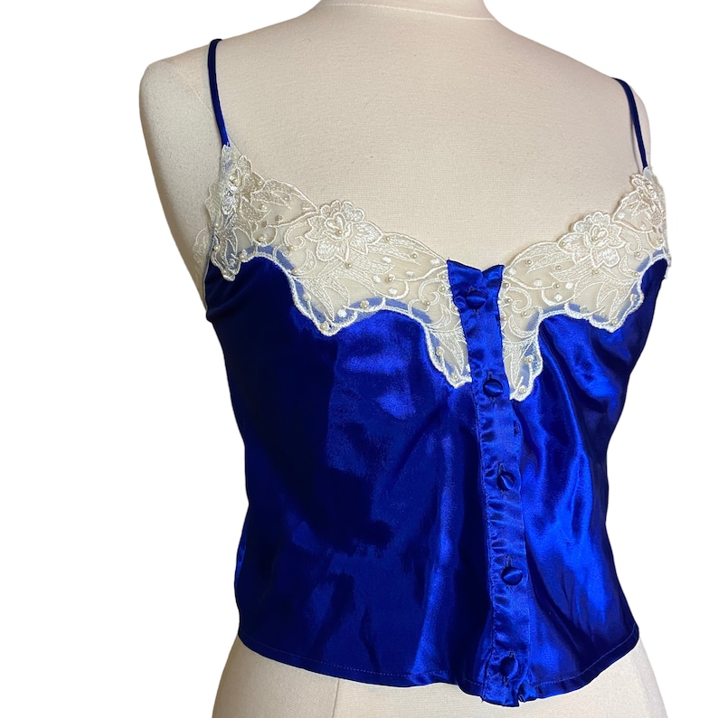 Vintage Victorias Secret Lace Trim Camisole Small Gold Label Beaded Blue Etsy