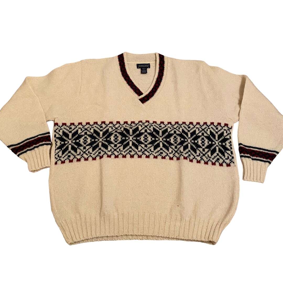VTG Lands End Sweater Virgin Wool Men's Large 42-44 Nordic Fair Isle ...